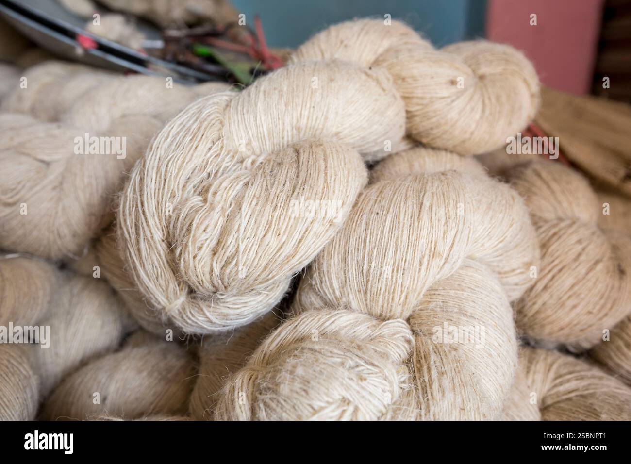 Nepal, Chitwan, woman showing wool produced locally Stock Photo - Alamy