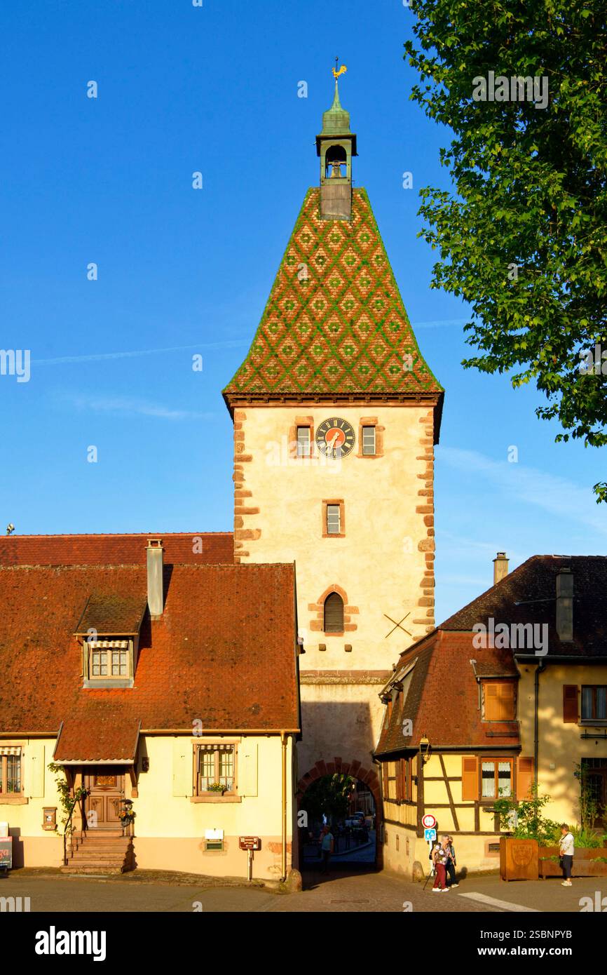 /France, Haut Rhin, Alsace wine road, Bergheim, medieval walled ancient ...