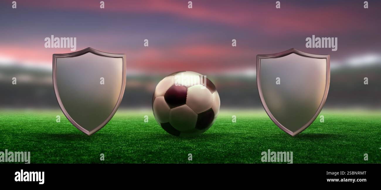 Soccer banner, football score mock-up, banner with two empty 3d shield ...