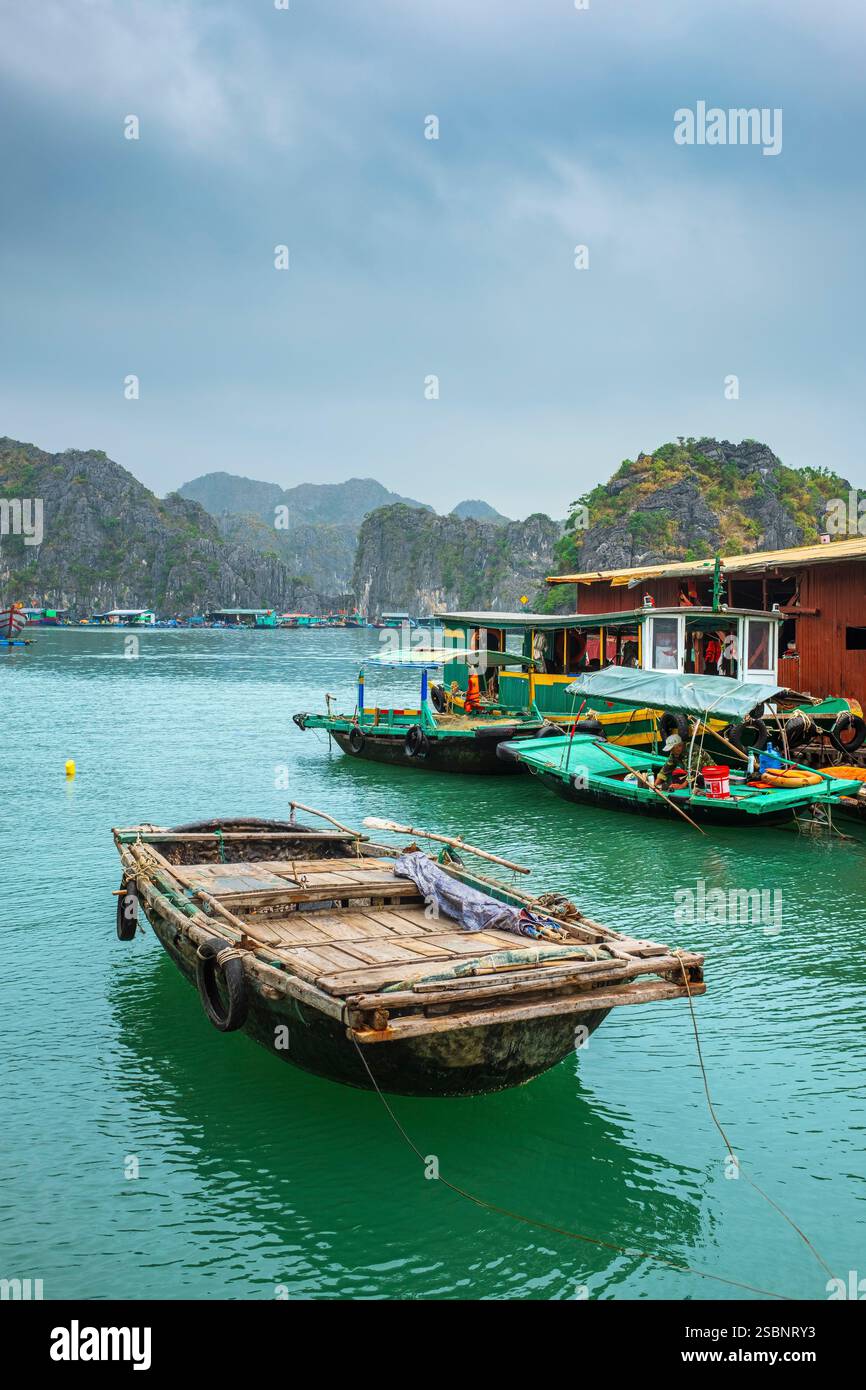 Vietnam, Haiphong Province, Cat Ba island, Ben Beo port and the karst ...