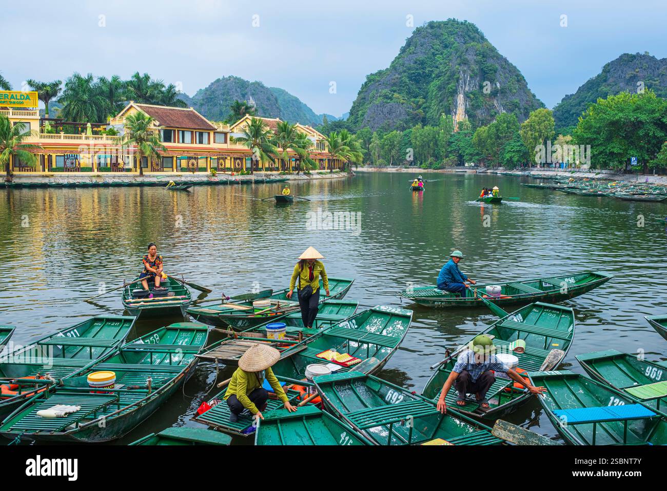 Vietnam, Ninh Binh Province, Ninh Hai, Halong Bay on land, Tam Coc pier on the Ngo Dong River ...