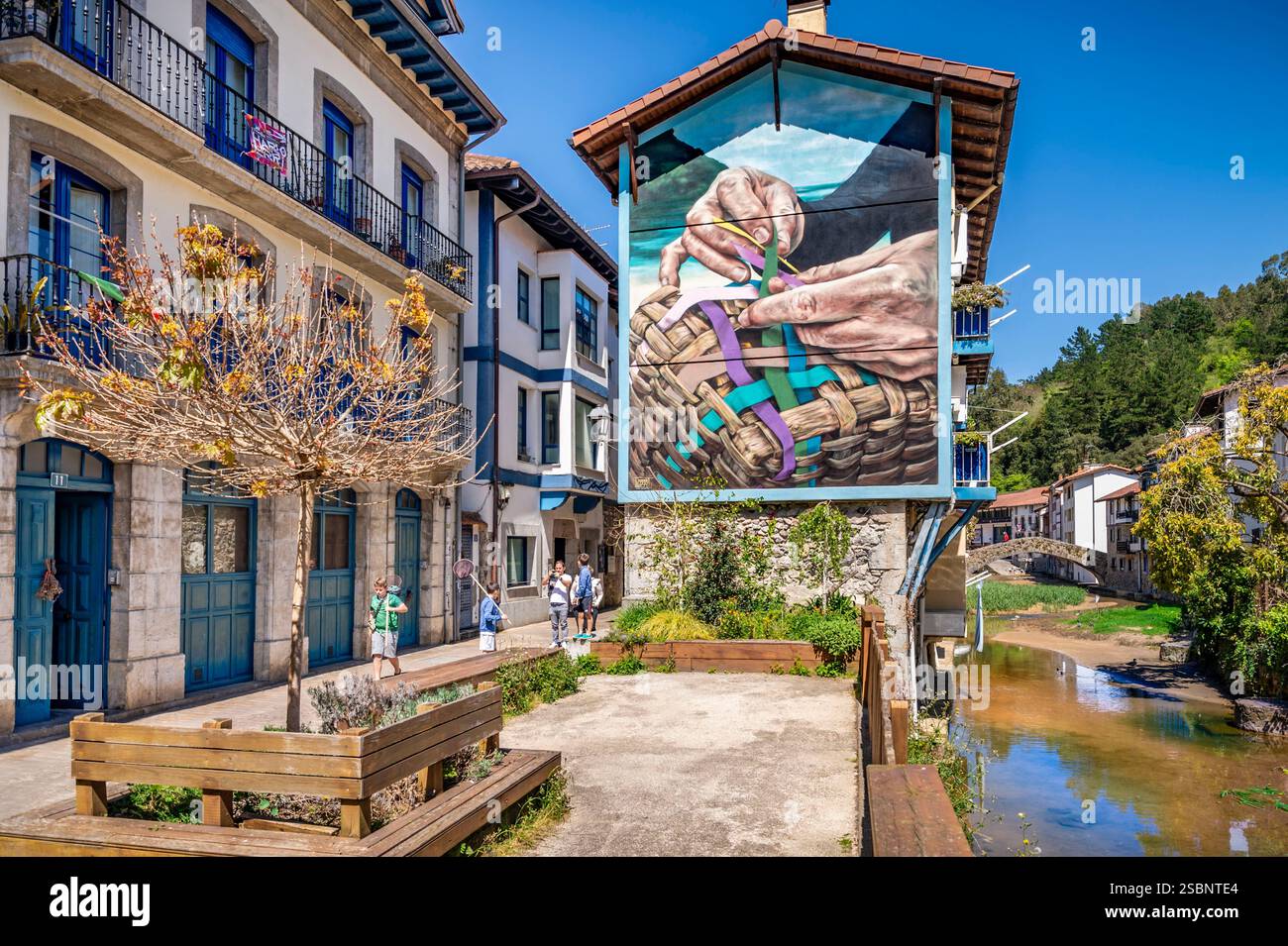 Spain, Basque Country, Vizcaya, Ea, mural fresco by street artist ...
