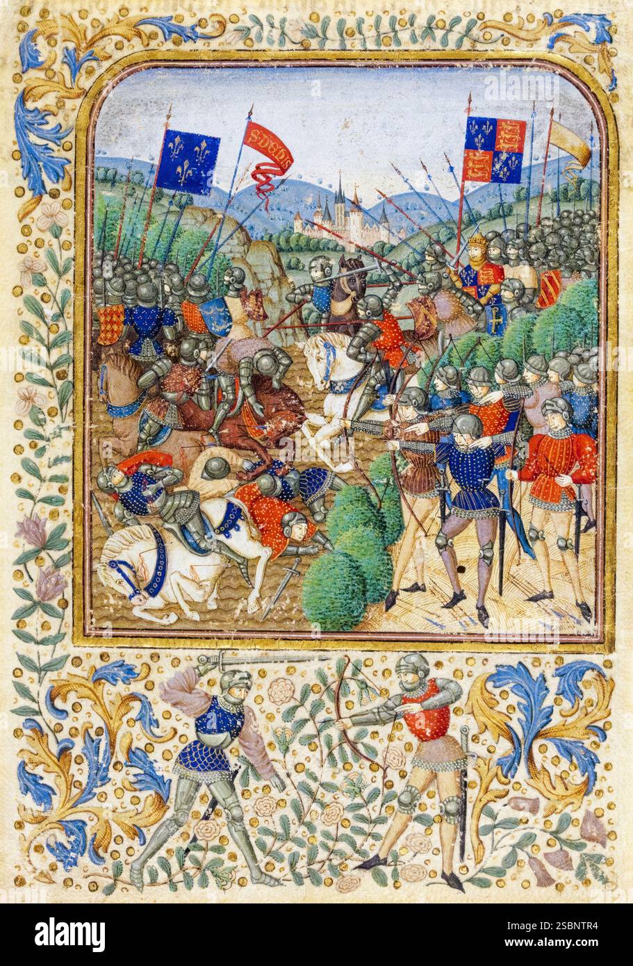 Battle of Agincourt, 25th October 1415, illuminated manuscript painting, circa 1900 Stock Photo ...