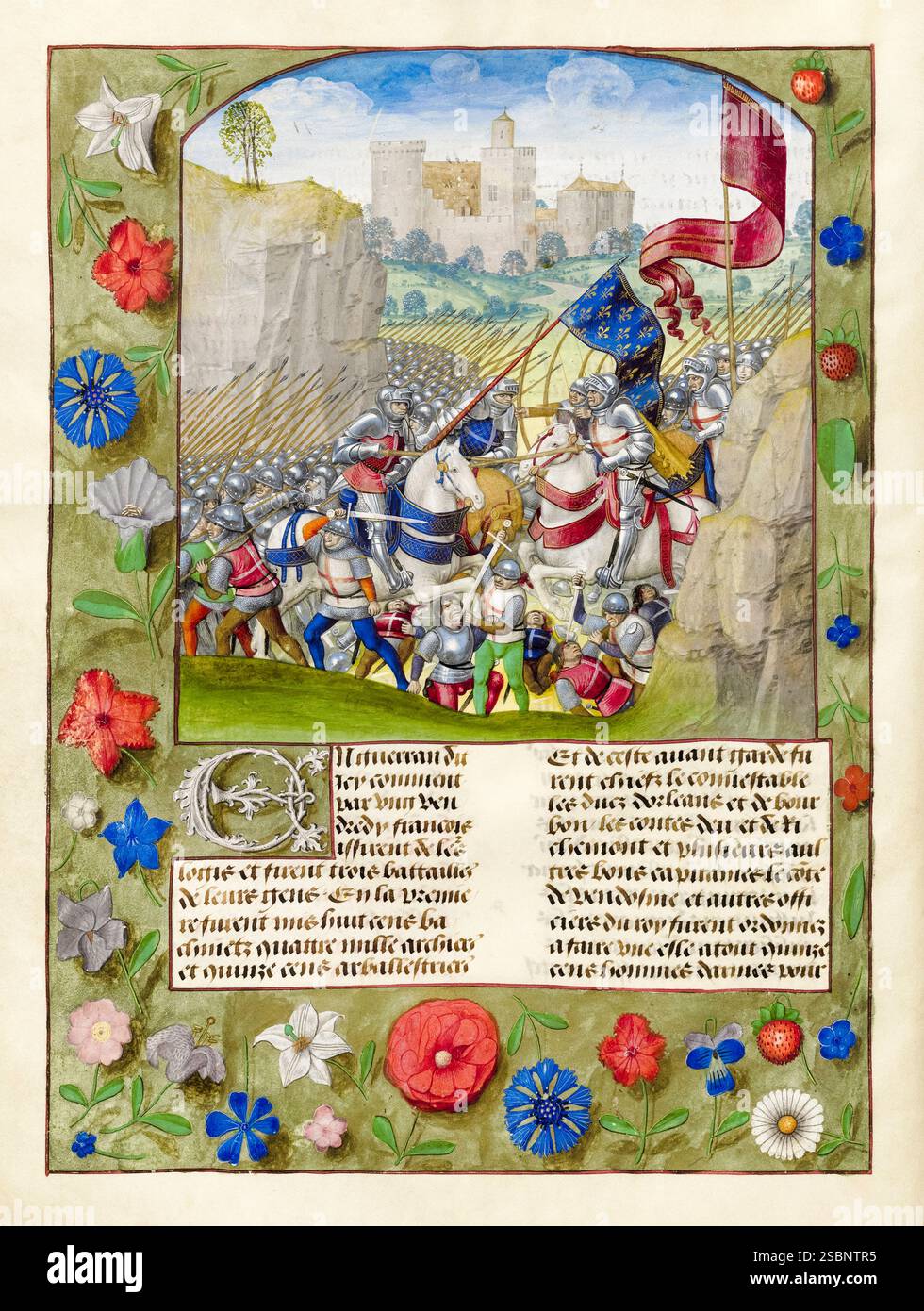 The Battle of Agincourt, 25th October 1415, illuminated manuscript painting, 1415-1499 Stock ...
