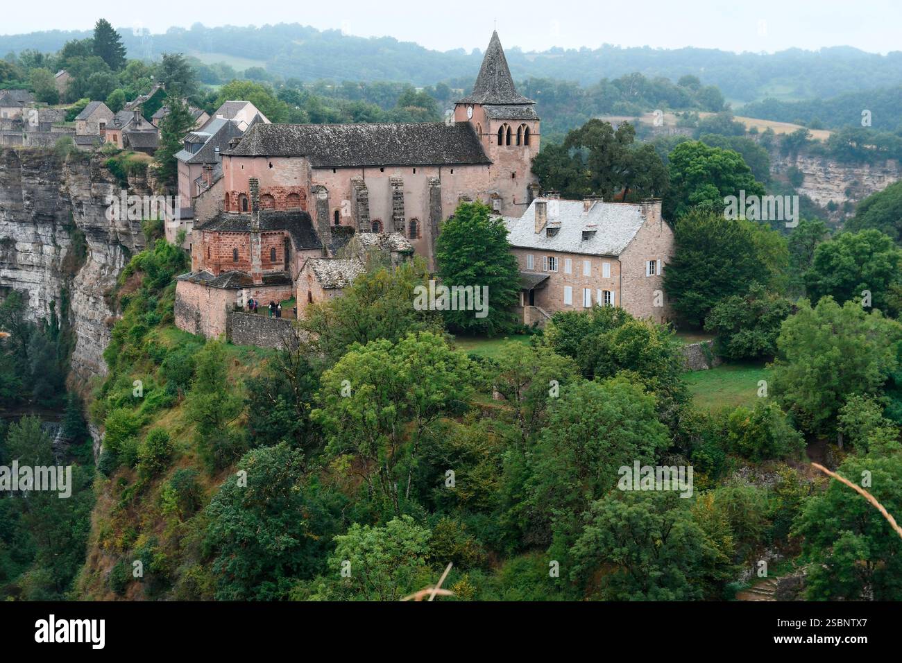 France, Aveyron, Bozouls, church, Canyon du ‘trou’ de Bozouls, village ...