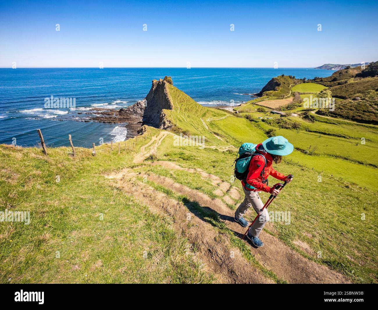 Spain, Basque Country, Guipuzcoa, Zumaia, hiking in the UNESCO Geopark ...