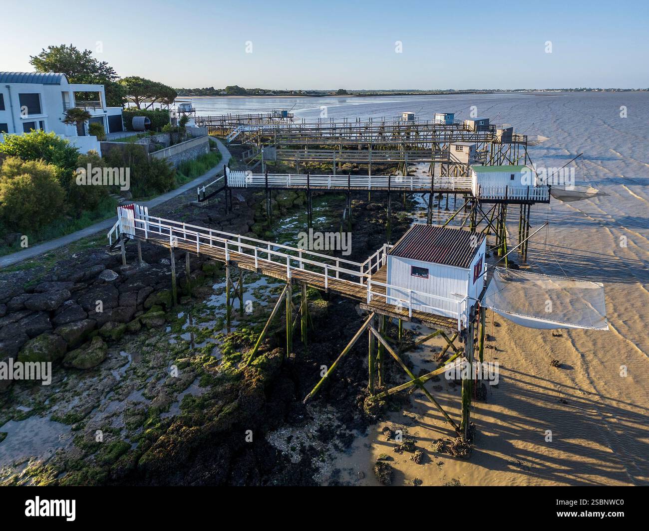 France, Charente-Maritime, Fouras, pilotis huts for fishing with the ...