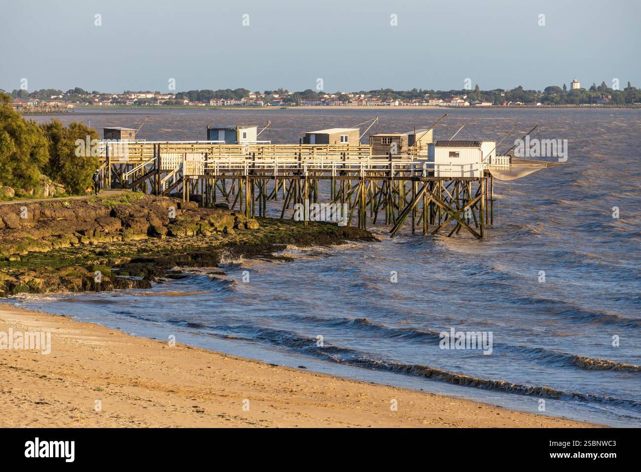 France, Charente-Maritime, Fouras, pilotis huts for fishing with the ...