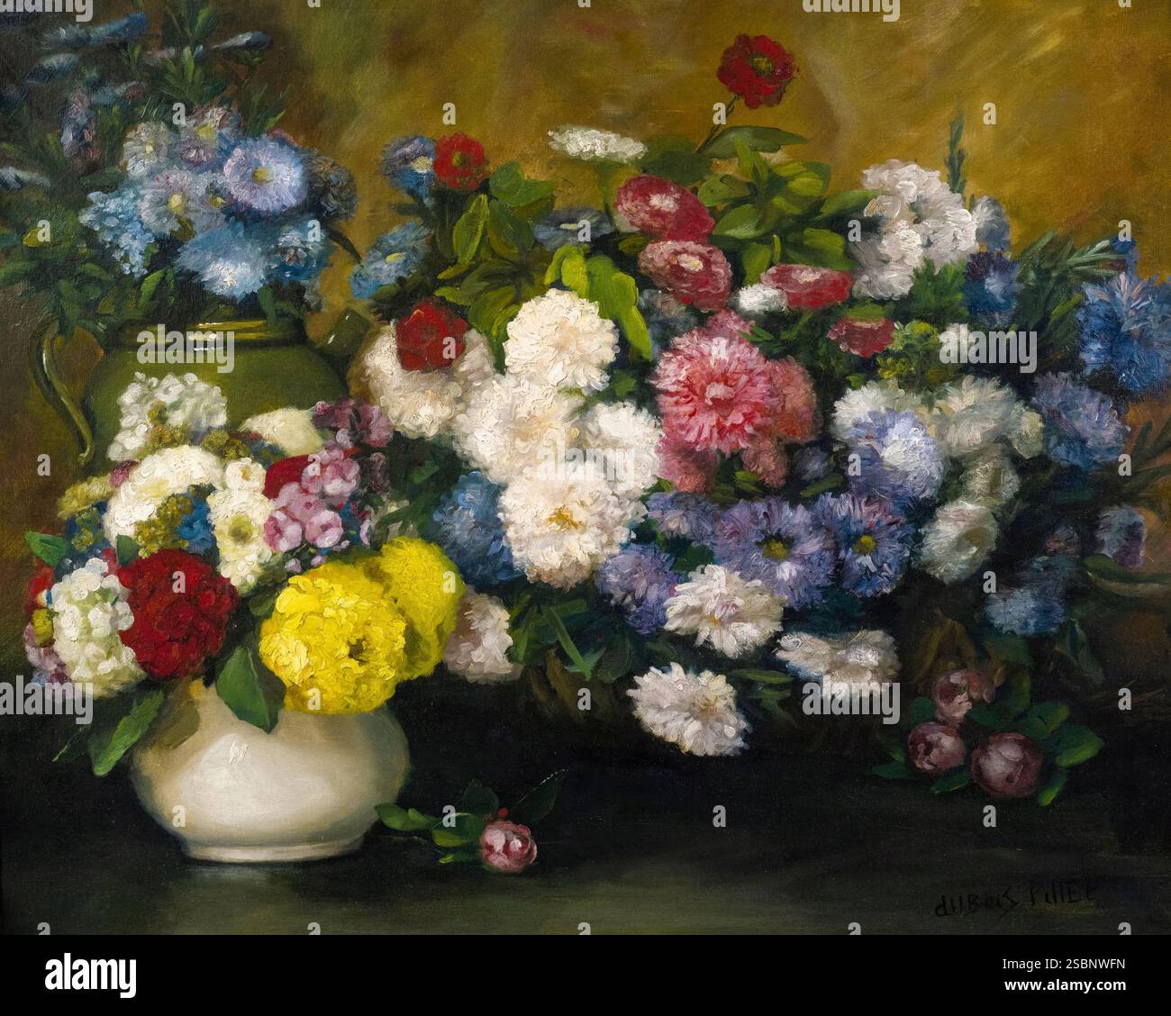 Albert Dubois-Pillet, Flowers in Three Vases, still life painting in ...