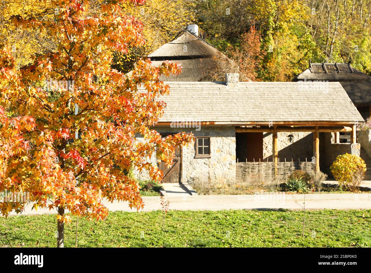 Outdoor museum of traditional architecture in autumnal park Stock Photo ...