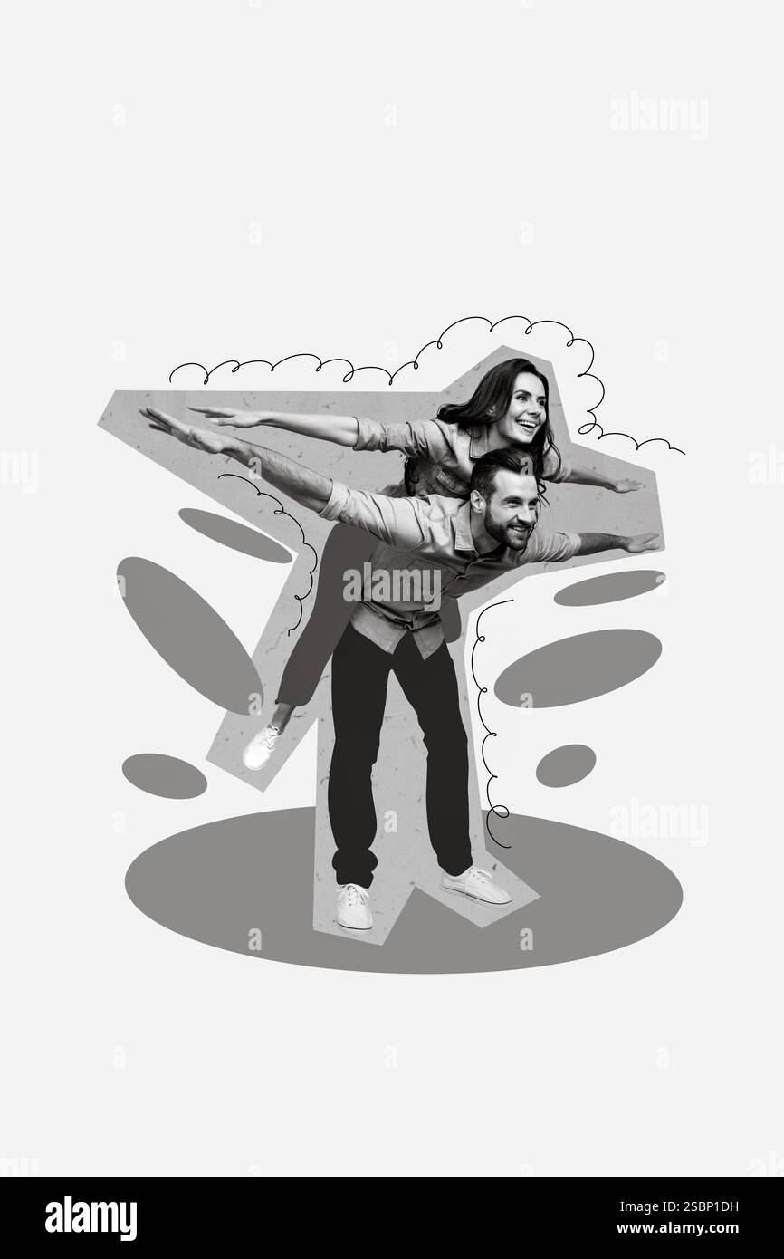 Vertical collage portrait of two excited positive black white colors ...