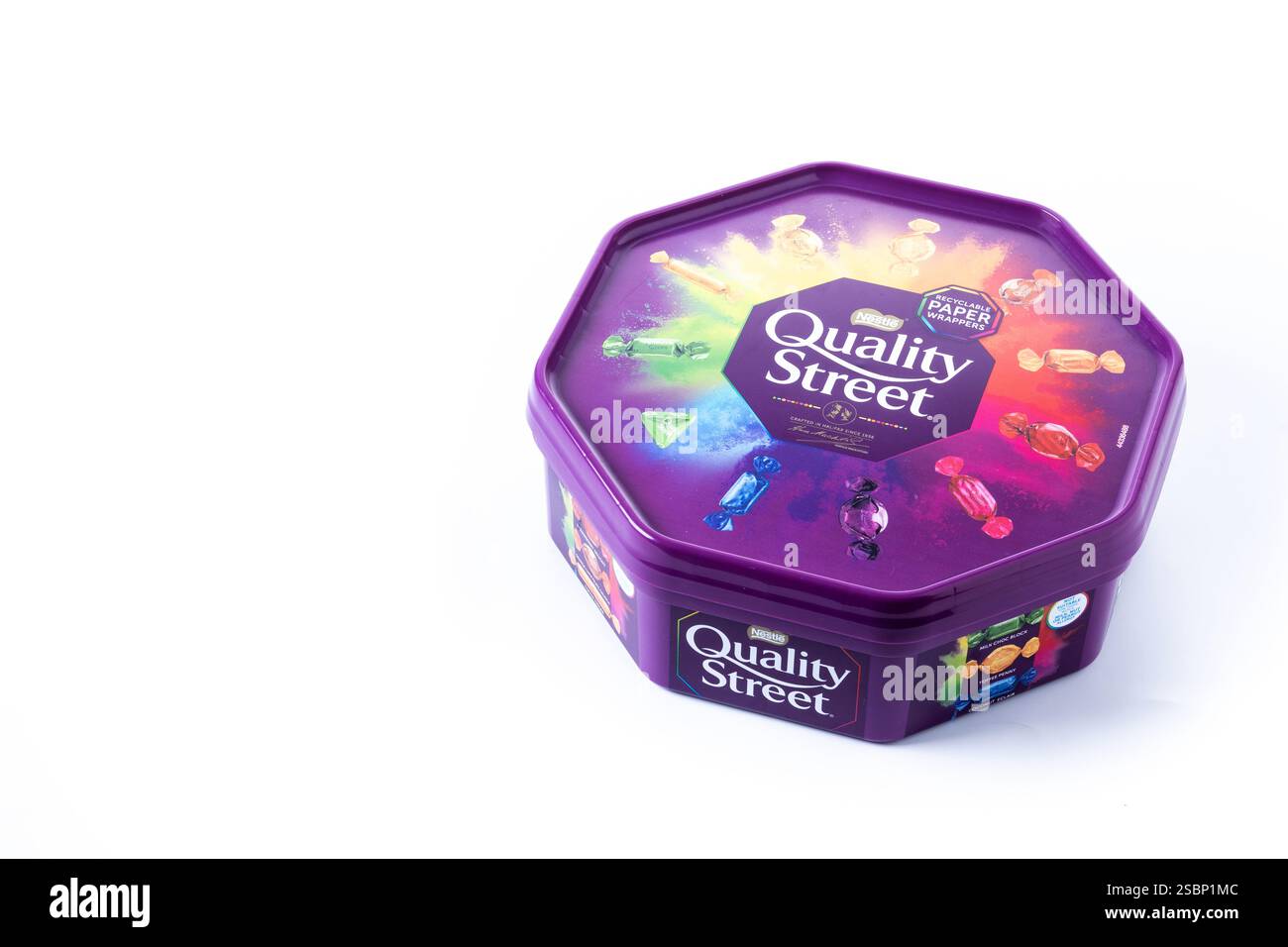 Quality Street chocolate box isolated on white background Stock Photo ...