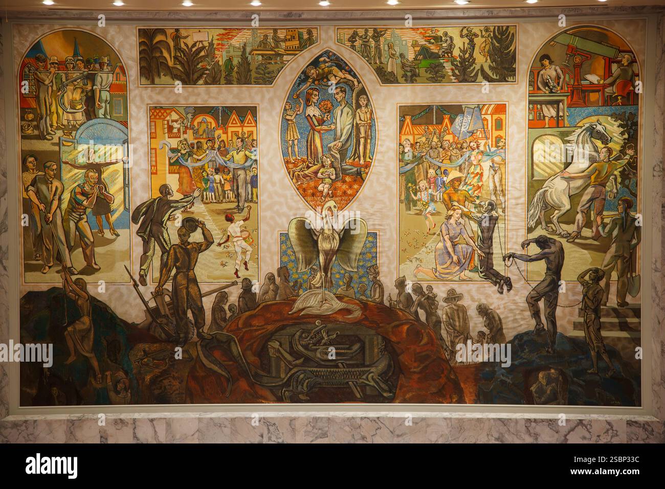 The Security Council Chamber mural in the headquarters of the United ...