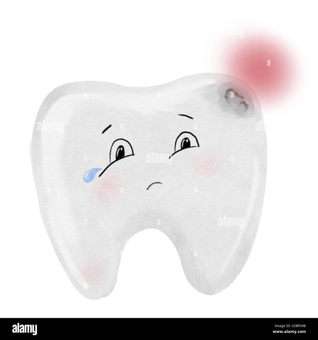 Tooth with caries watercolor. Diseased molar. Cute cartoon baby tooth ...