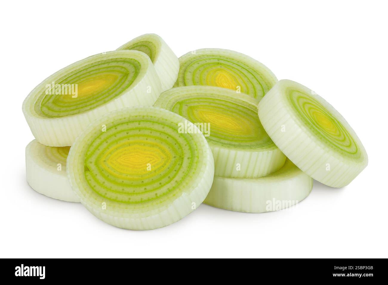 sliced Leek vegetable isolated on white background with full depth of ...