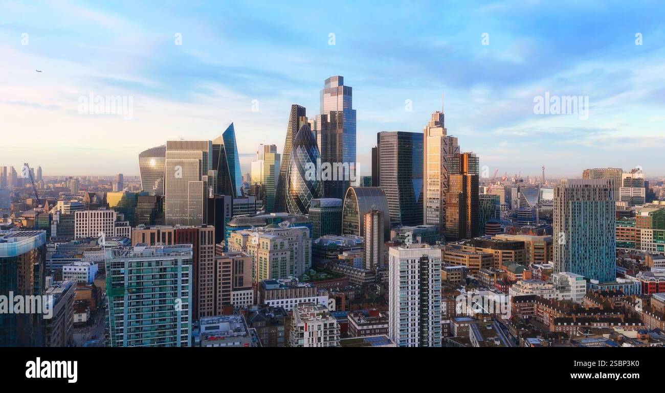 Flight over the City of London from above - aerial shot over the iconic ...