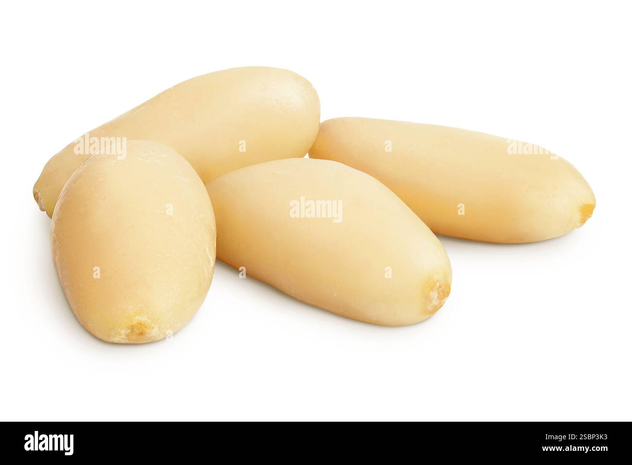 Shelled European pine nuts isolated on white background with full depth ...