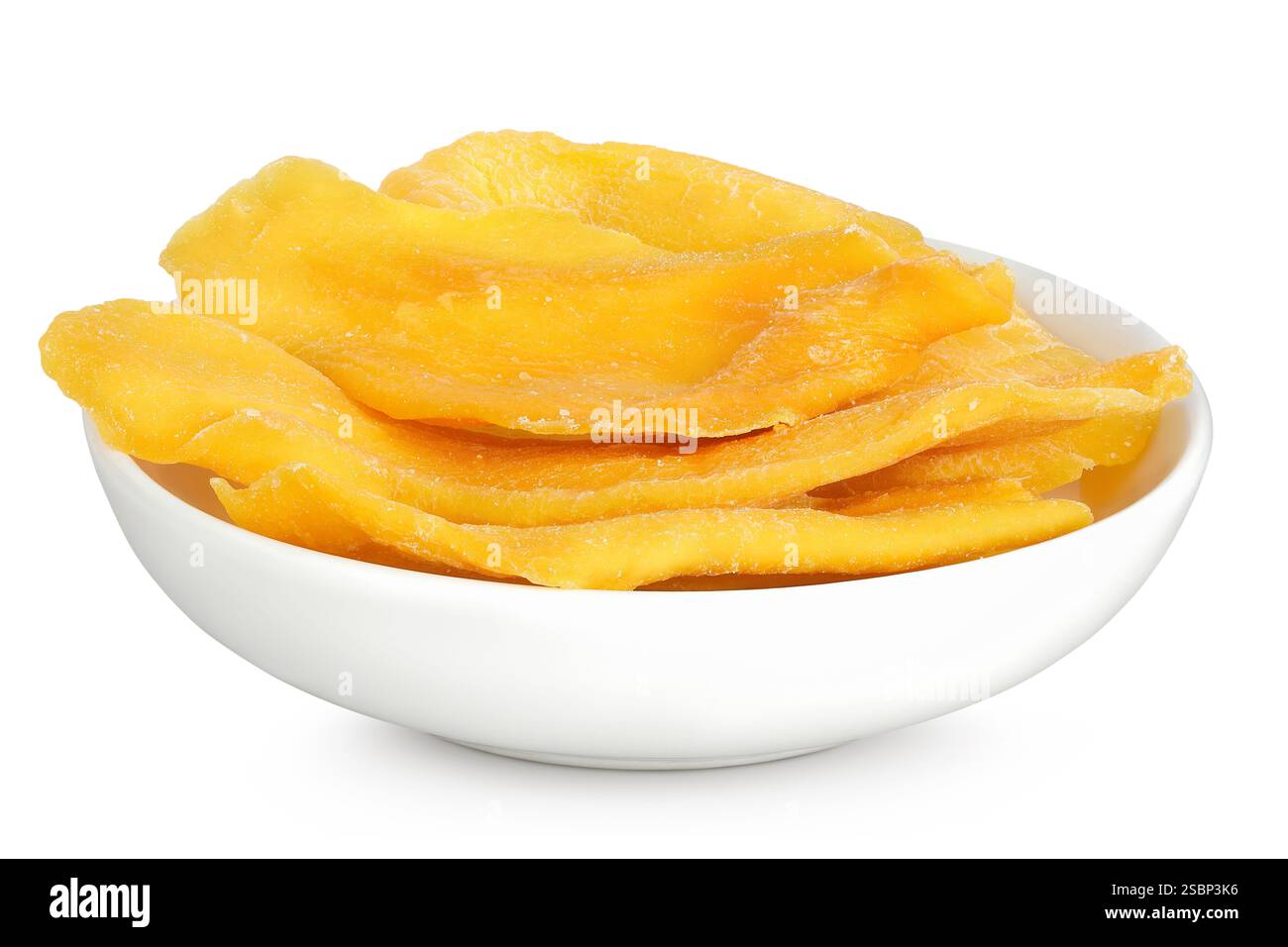 dried mango in ceramic bowl isolated on white background Stock Photo ...