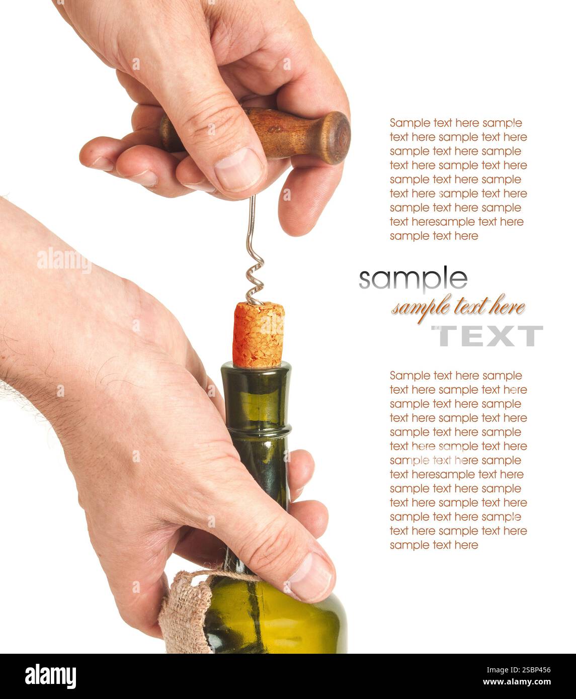 pulling corkscrew cork from the bottle isolated on white background ...