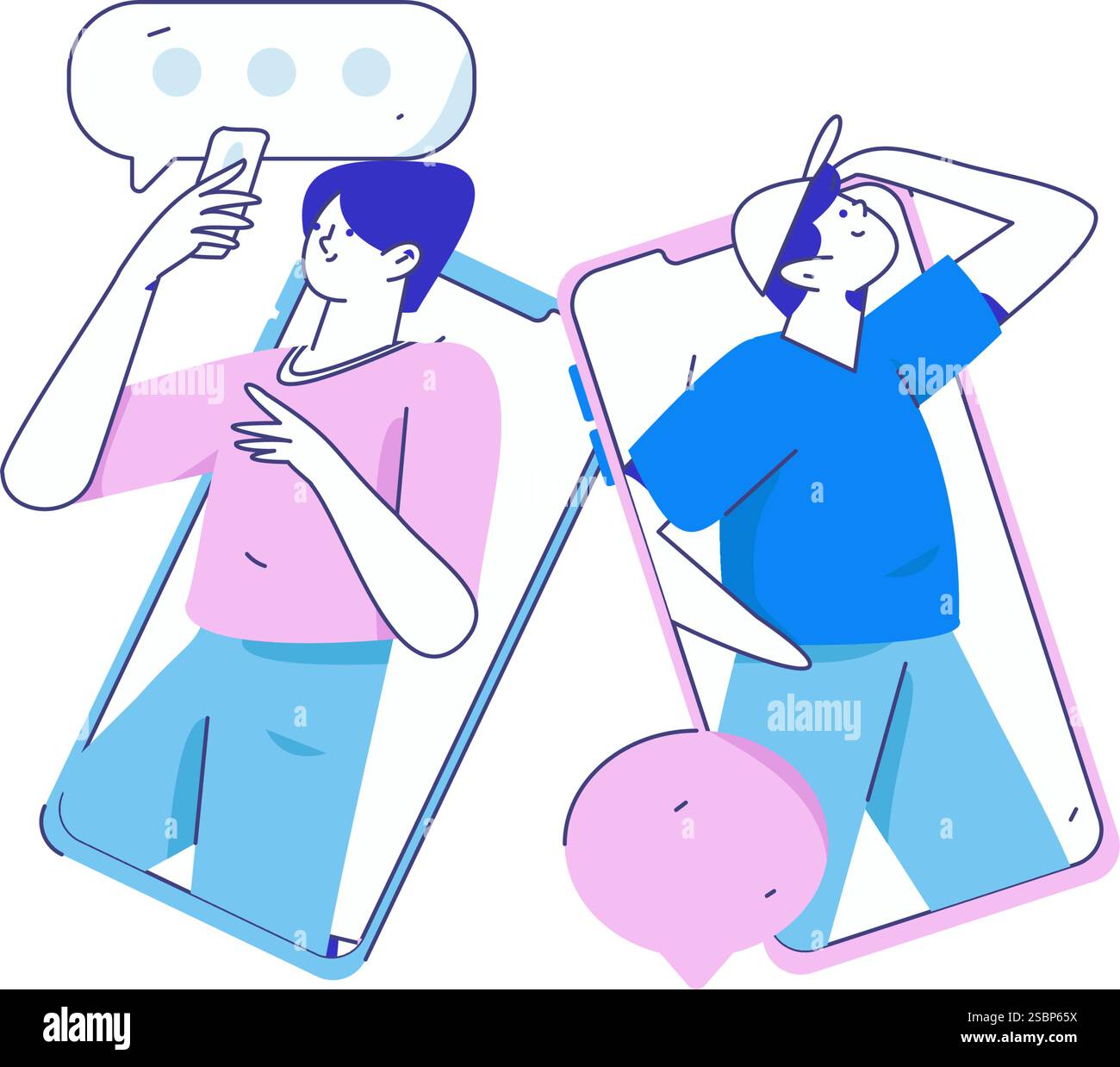 Virtual characters social communication concept business flat vector ...