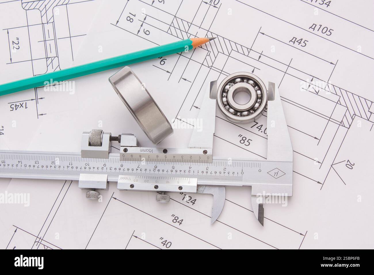 tools and mechanisms detail on the background of technical drawings ...