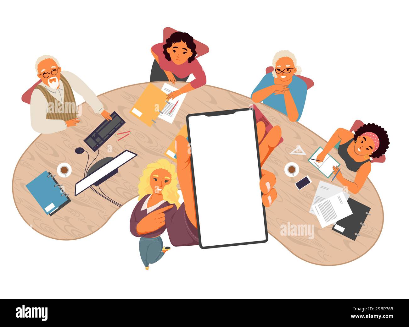 Happy businesswoman pointing finger Stock Vector Images - Alamy