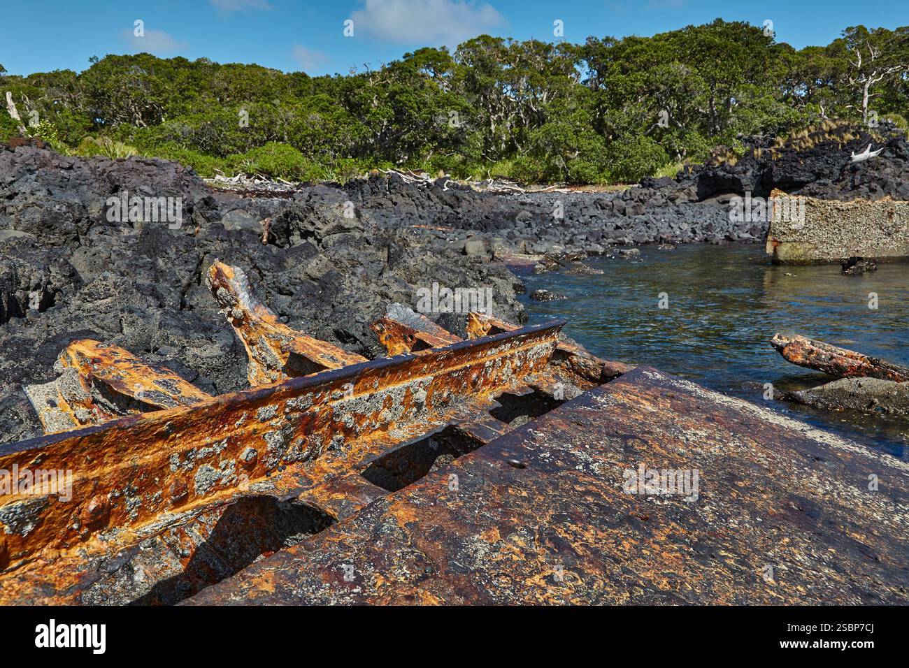 Rusty metal shipwreck rusting away on the shore Stock Photo - Alamy