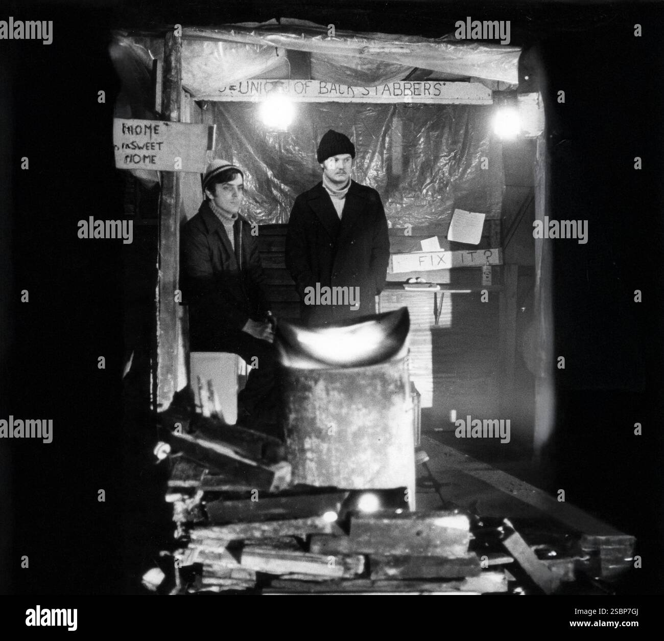 Striking fire brigade firemen on picket line at night in Telford Uk ...