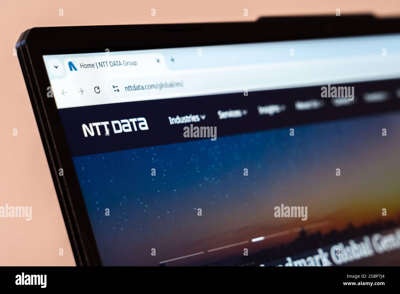 New York, USA - January 31, 2025: NTT Data website homepage on laptop screen showcasing IT ...