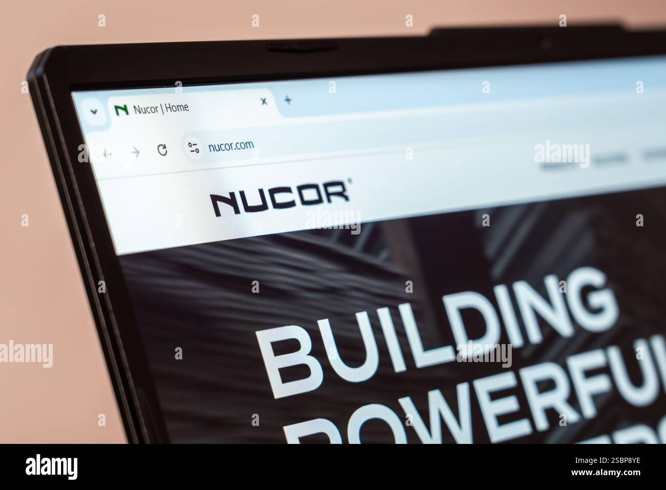 New York, USA - January 31, 2025: Nucor steel company website on laptop ...
