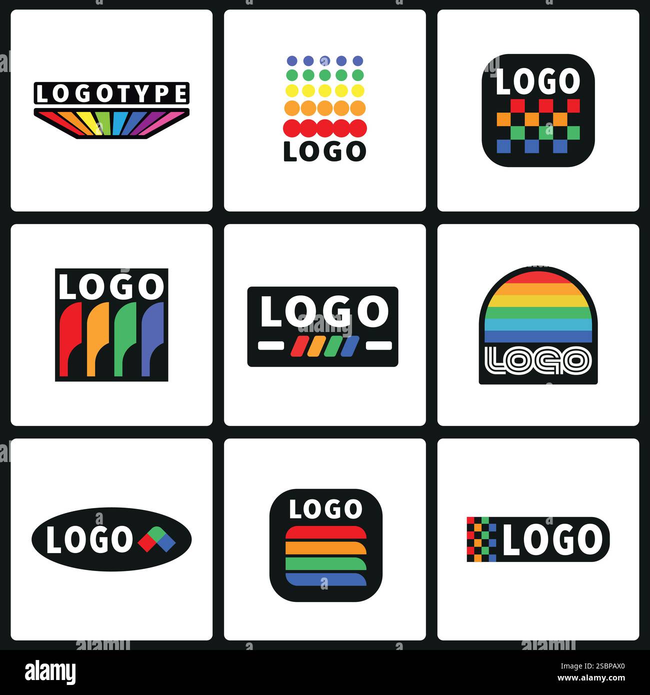 1980s logo template set, vector illustration, rainbow palette Stock ...