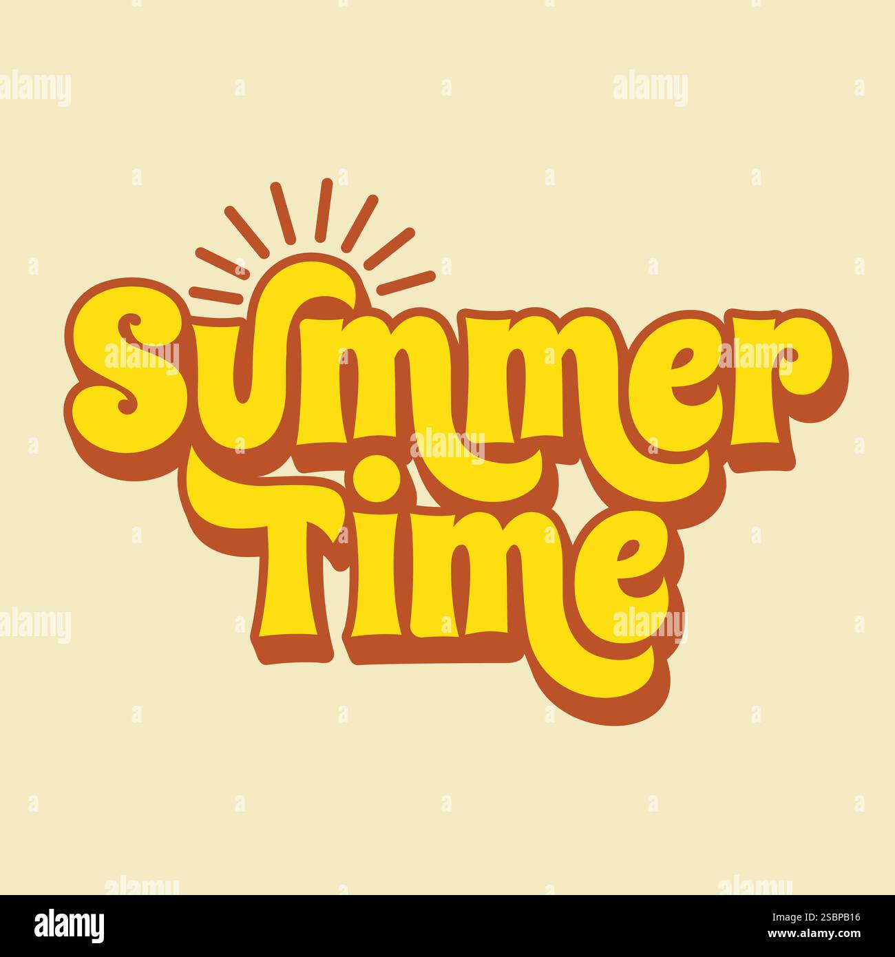 Summer time banner template with hand drawn lettering and sun rays ...