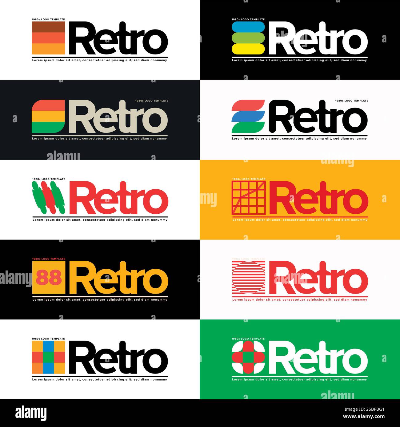 1980s retro logo template set, vector illustration Stock Vector Image ...