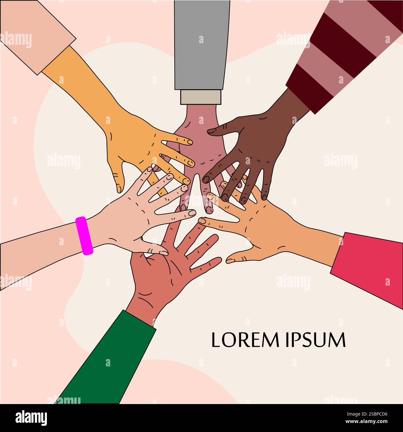 Group of multicultural business people holding hands together.Colleagues of diverse ethnic ...