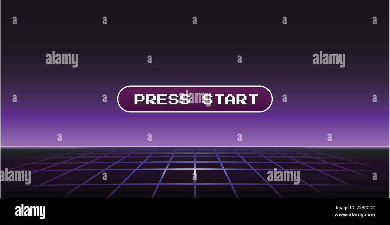 Purple 1980's vintage cyberpunk neon perspective grid, initial retro ...