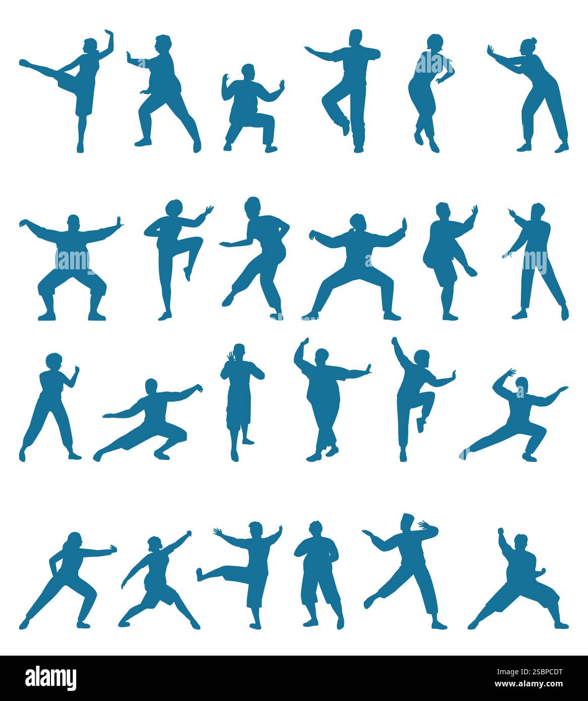 Tai chi people silhouettes isolated set vector illustration Stock ...