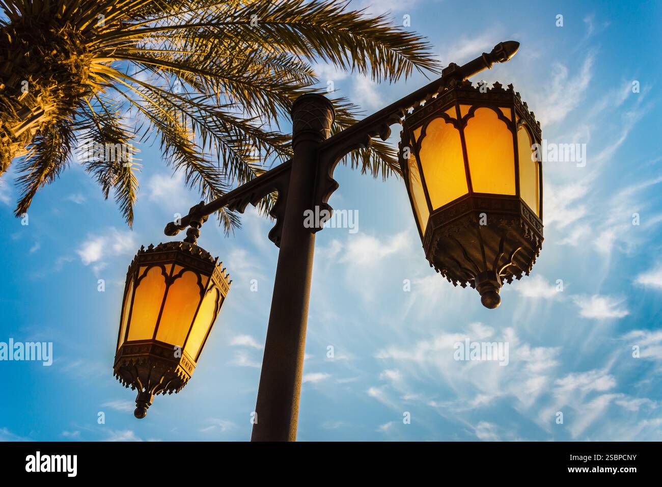 Arab street lanterns in the city of Dubai in the United Arab Emirates ...