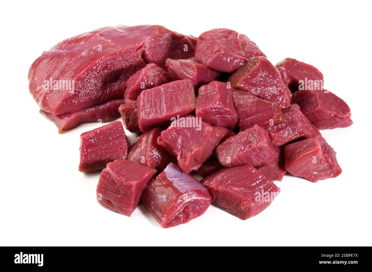 Uncooked Deer Ragout - Wild Game Meat on white Background Stock Photo ...
