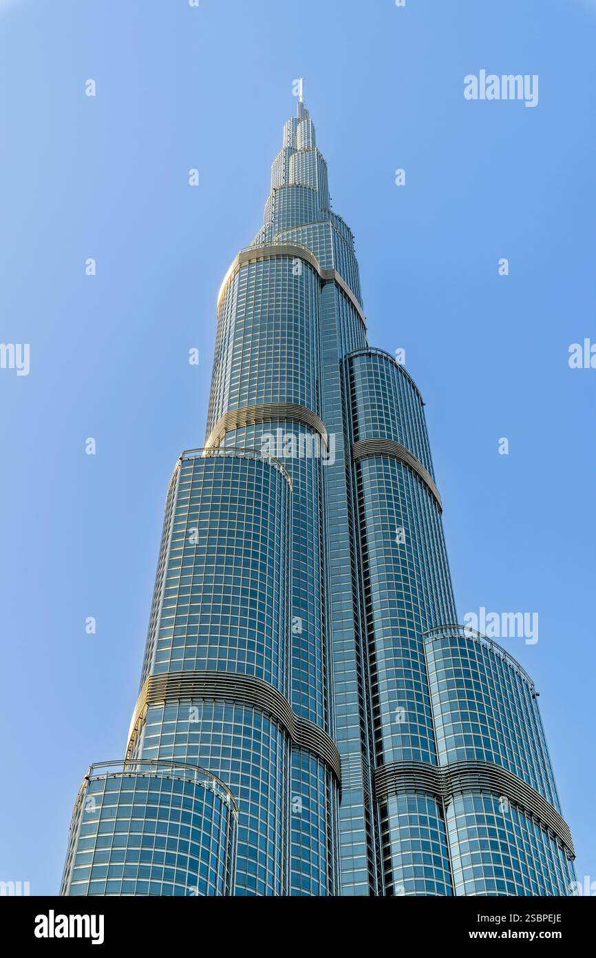 Top of the world's tallest building, Dubai's Burj Khalifa. The beautiful, slender building is an ...