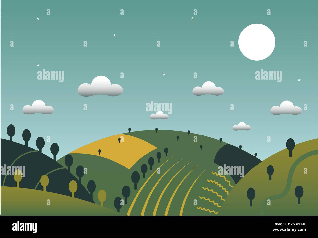 Minimalist stylized rural landscape, vector illustration Stock Vector ...