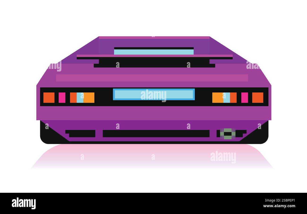 low poly retro racing car, back view isolated on white, flat vector ...