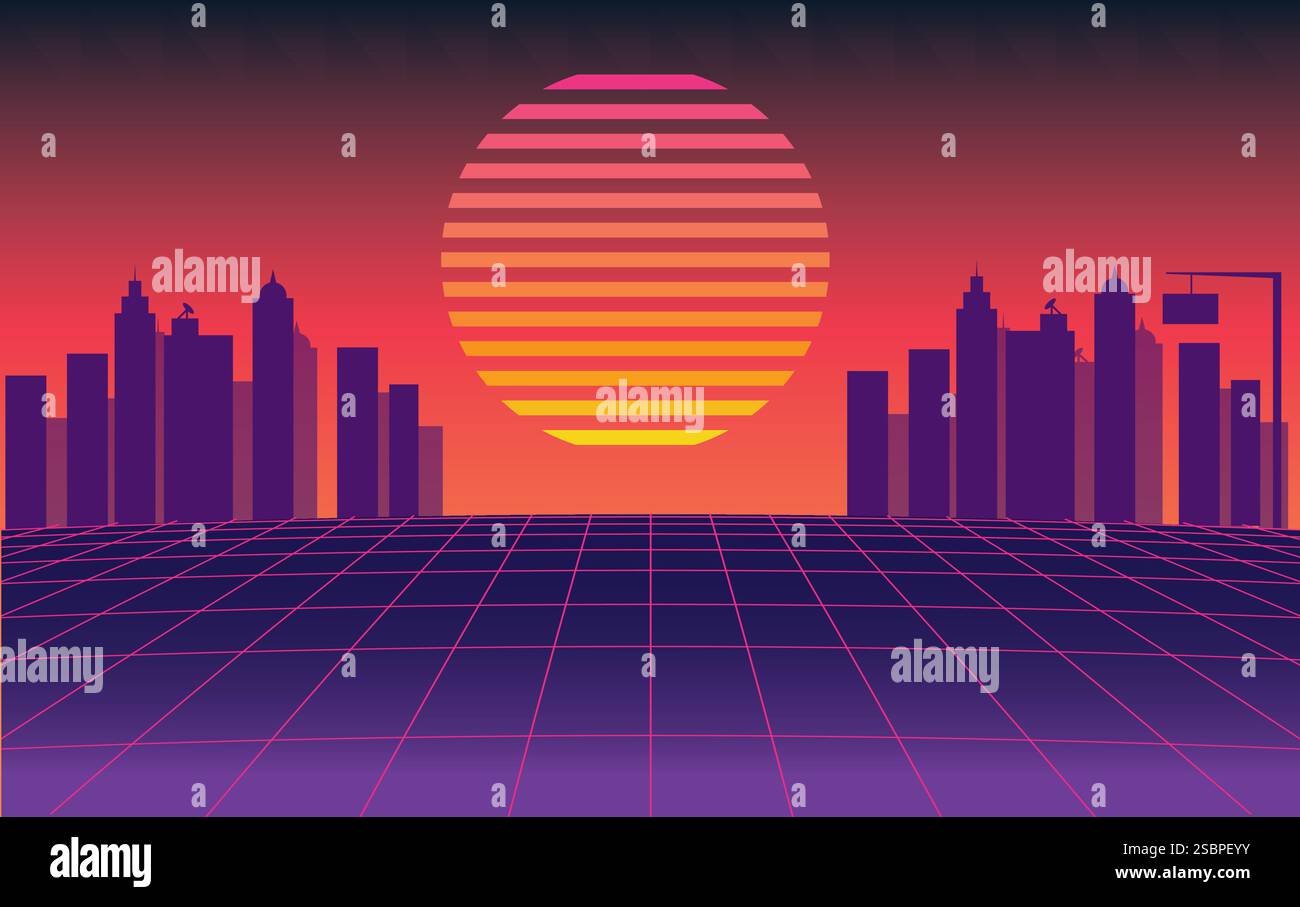 A vibrant retrowave background featuring neon colors and futuristic ...