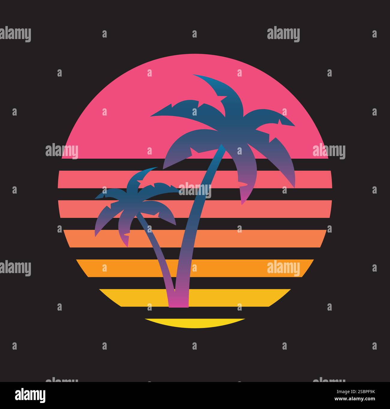 Retrowave Vector Illustration of Palm Trees Against a 1980s Sunset ...