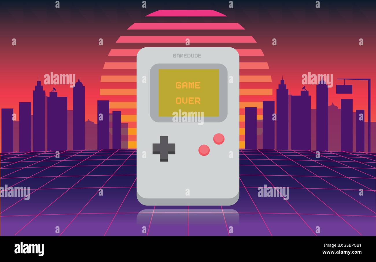 Retro games banner with 1980's tv set and gamepads against the ...