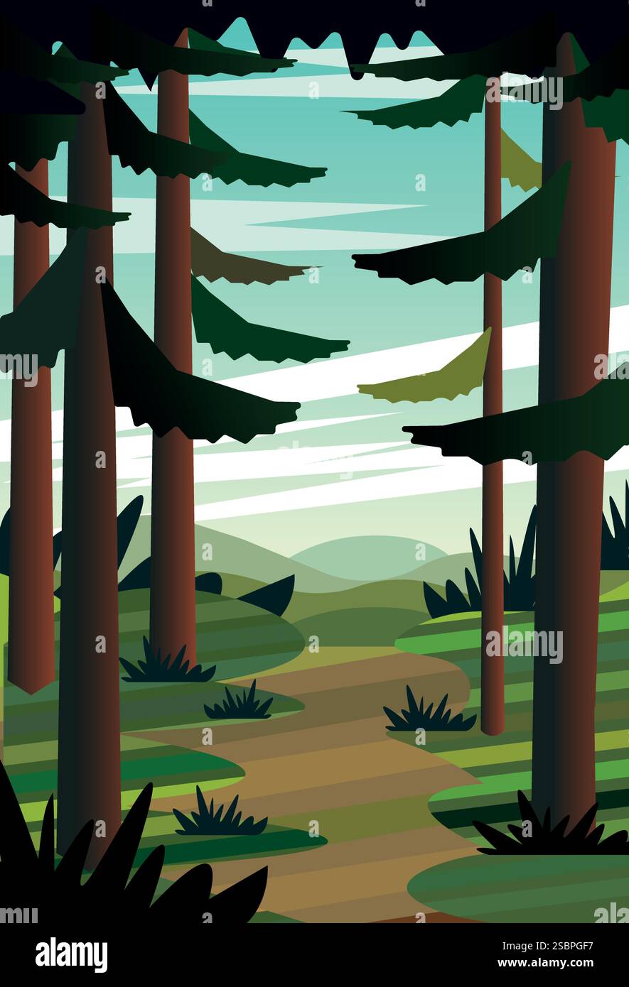 Cartoon pine forest background, vector illustration Stock Vector Image ...