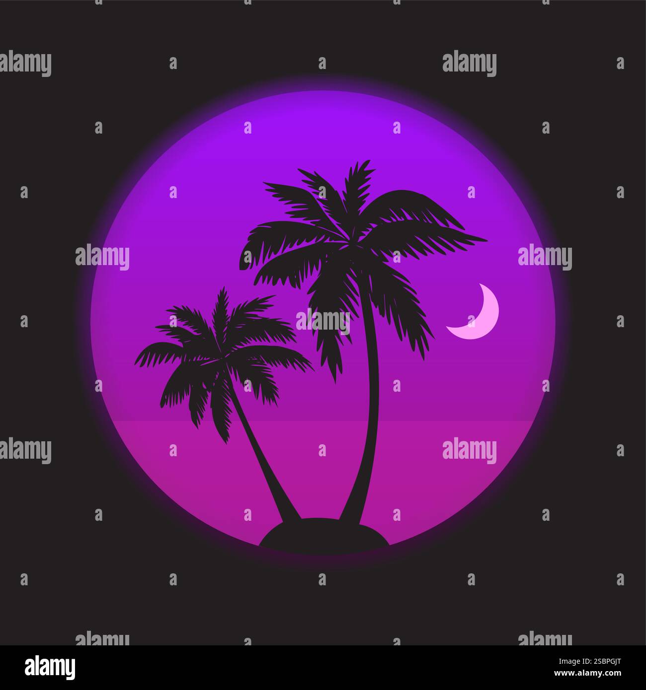 Retrowave illustration of palm trees against the purple 1980's sunset ...