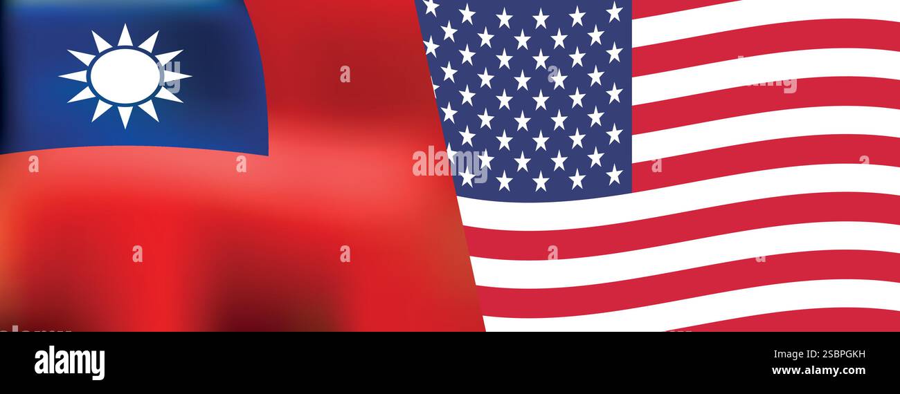 banner with a waving flags of Taiwan and the US, vector illustration ...