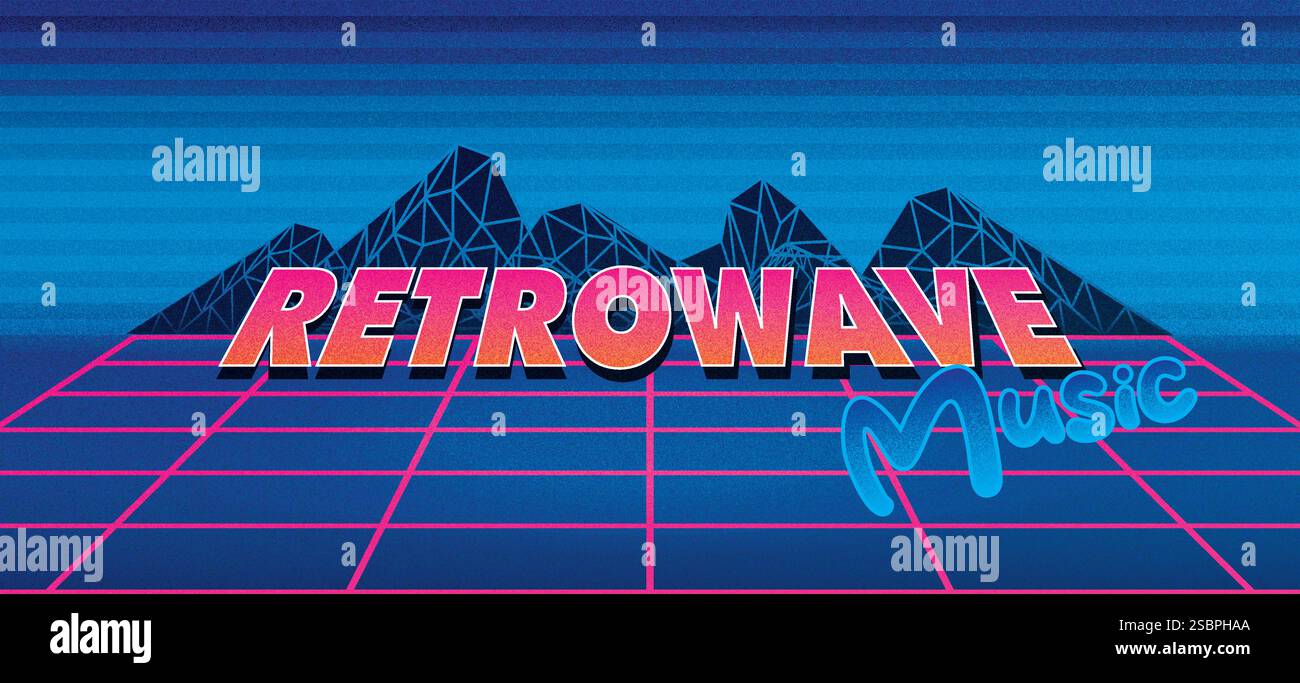 1980's neon sci fi landscape. Retrowave, synthwave vector background ...