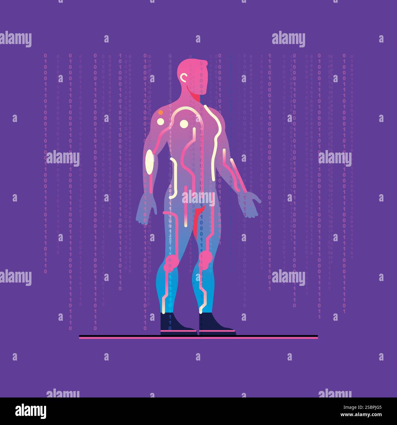 Abstract cyberpunk style illustration of a glowing human silhouette ...