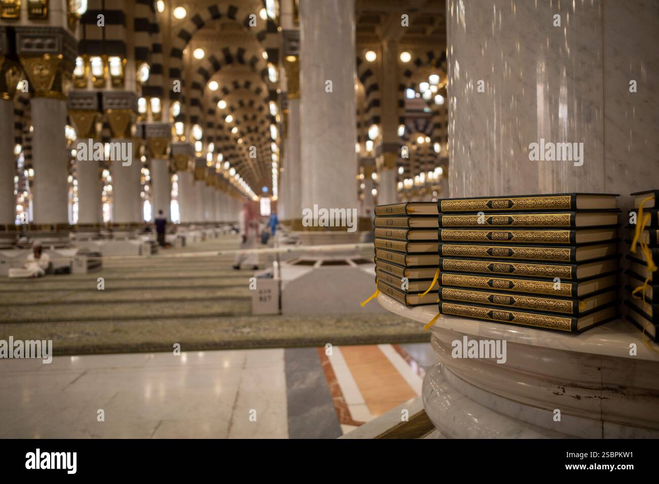 Al-Quran rows lined up neatly in Masjid Nabawi, Prophet Mosque, Medina ...